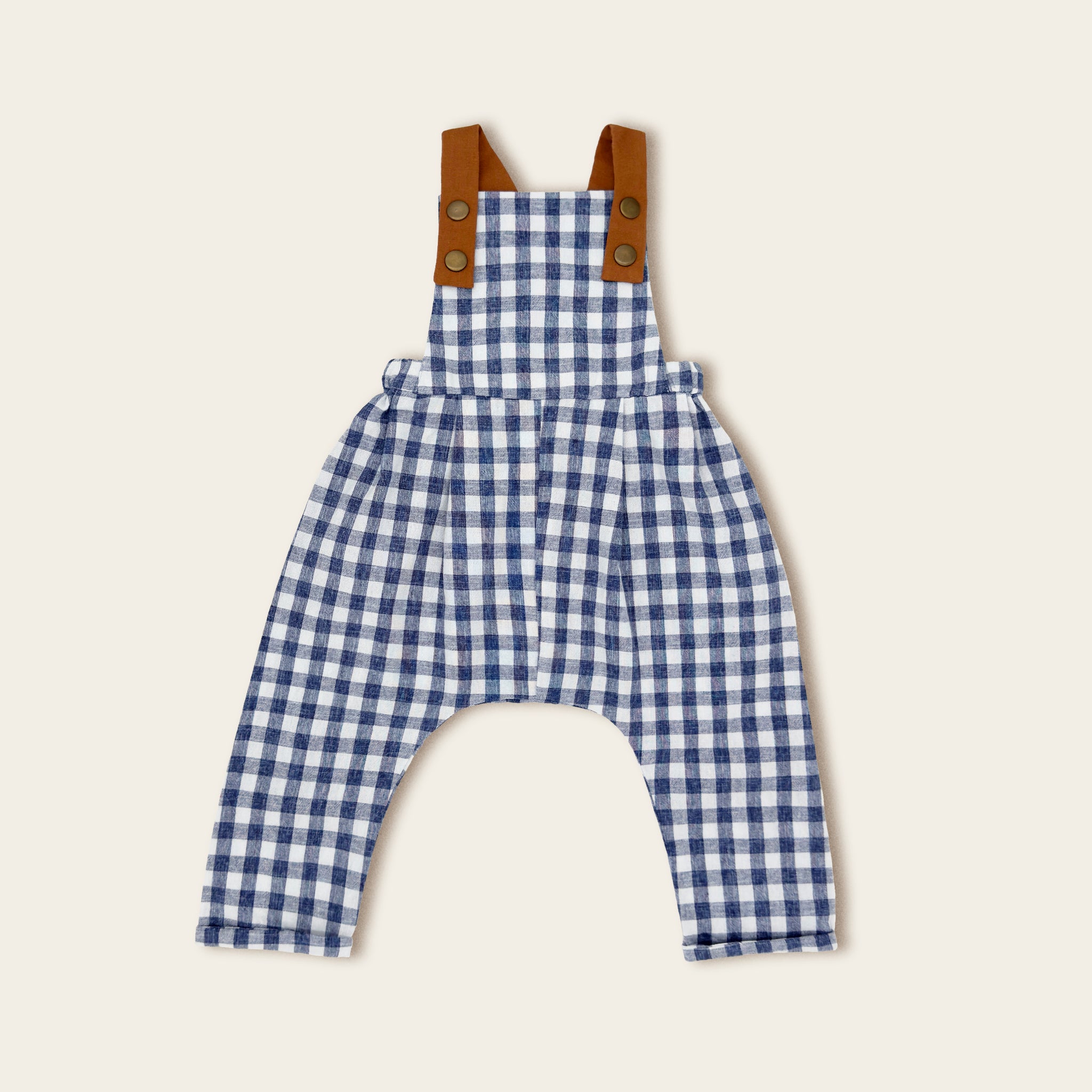 Chic Blue Gingham Linen Long Overalls for Children